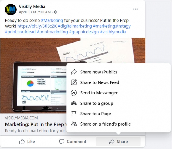Facebook Post: How To Share From Your Page - Visibly Media